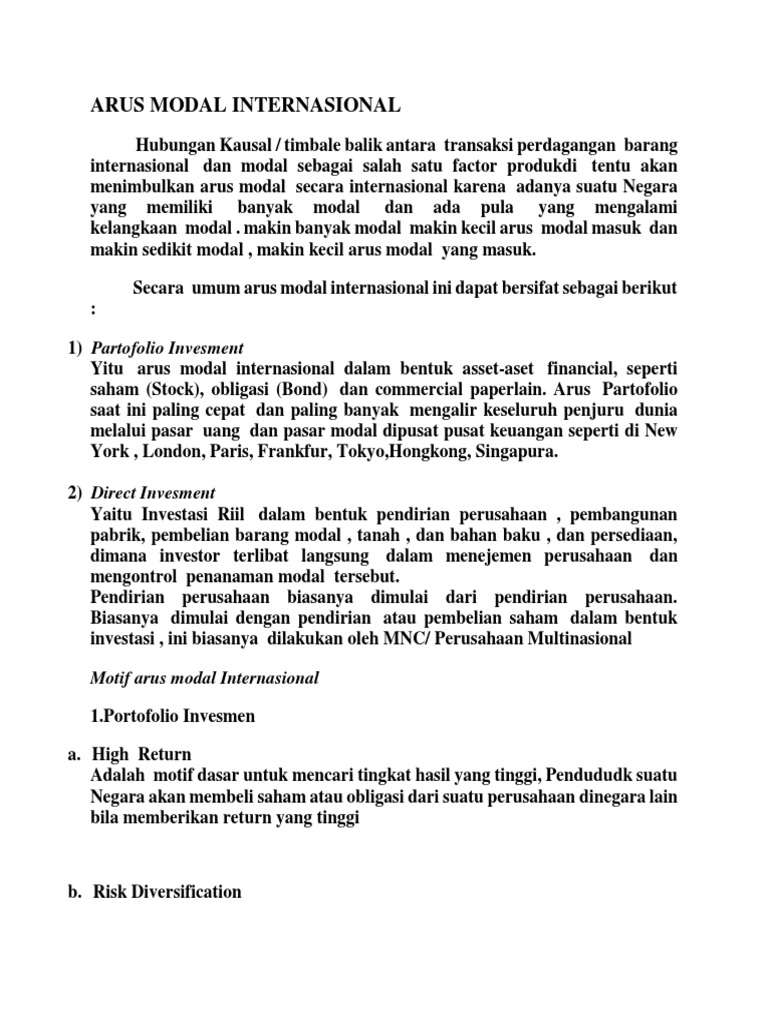 Dampak Arus Modal Internasional | PDF | Pengelolaan Keuangan & Uang ...