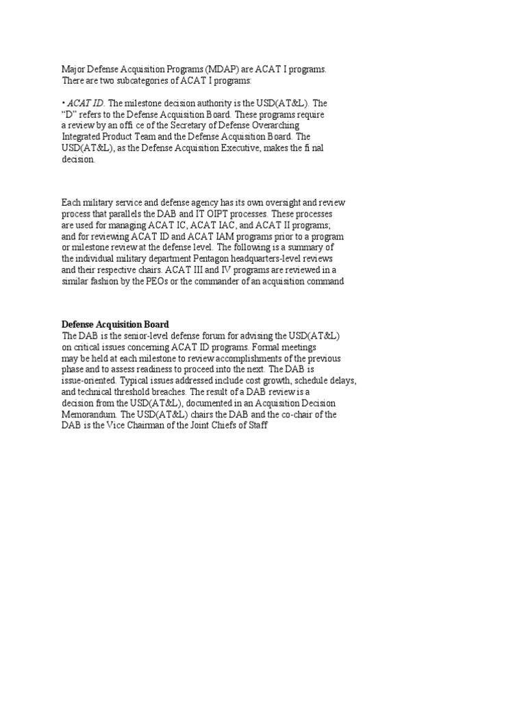 Major Defense Acquisition Programs | PDF