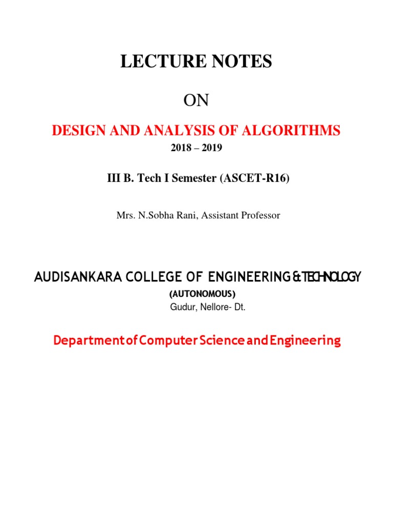 Lecture Notes DAA 5 Units | Download Free PDF | Time Complexity ... Lecture Notes DAA 5 Units | Download Free PDF | Time Complexity ...
