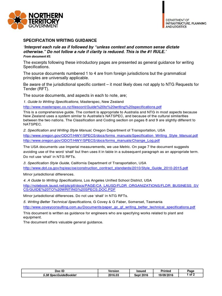 specification-writing-guidance-booklet | Specification (Technical ...