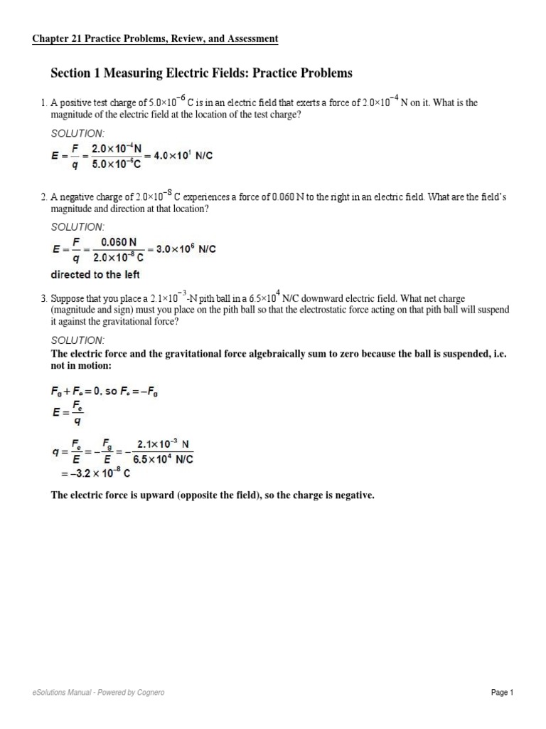 Chapter 21 Practice Problems Review and Assessment PDF | PDF | Electric ...