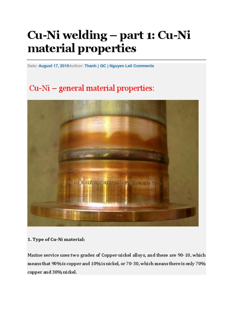 PART 92 Cu-Ni Welding - Part 1 Cu-Ni Material Properties | PDF ...