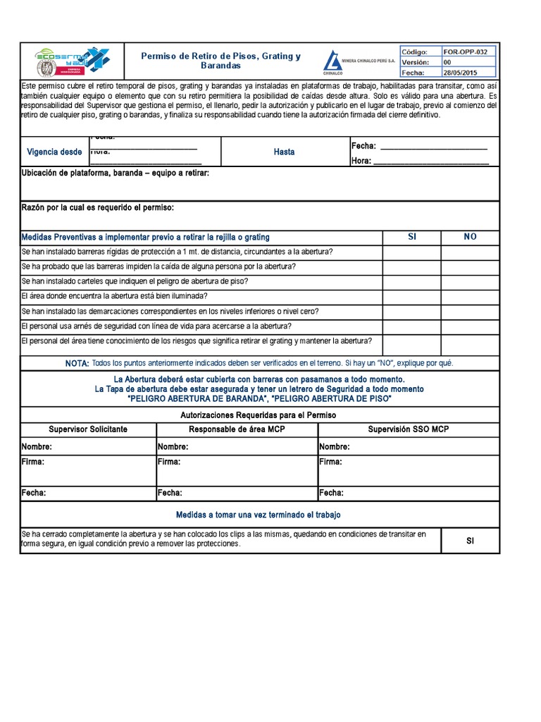 Permiso para Retiro de Grating y Barandas | PDF | Business