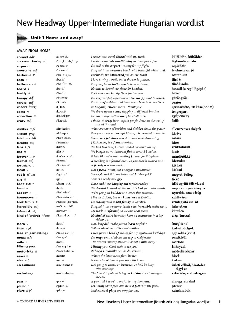 NHW Upper Intermediate 4e Wordlist Hungarian | PDF | Nature