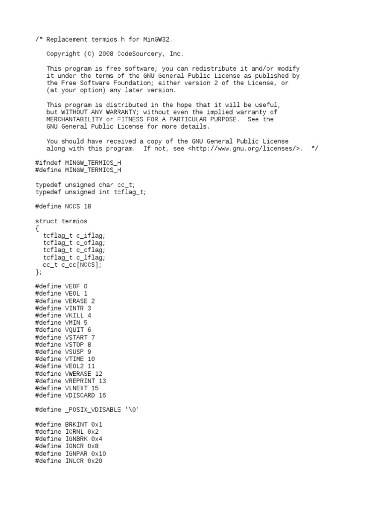 Mingw Termios.h | PDF | Gnu | Free Software