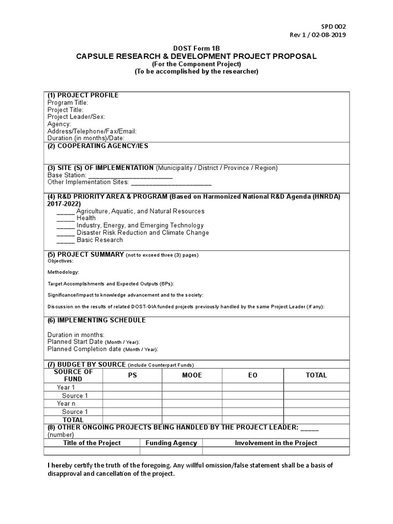 2019 Revised DOST-GIA Form 1B Capsule Component Project | PDF ...