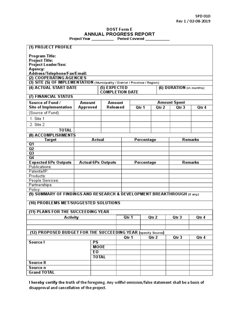 2019 Revised DOST-GIA Form E Annual Progress Report | PDF | Scientific ...