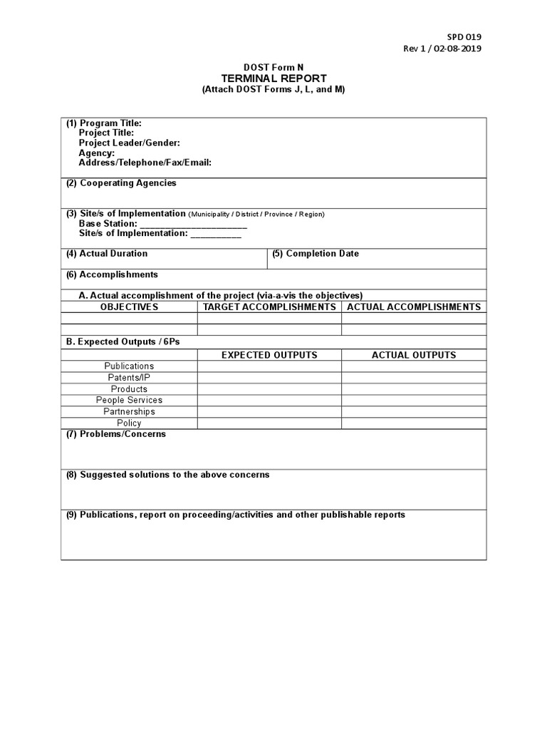 2019 Revised DOST-GIA Form N Terminal Report | PDF | Intellectual Property