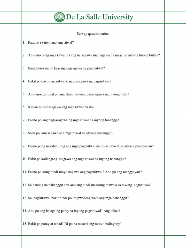 Tagbanua Survey Questionnaires | PDF