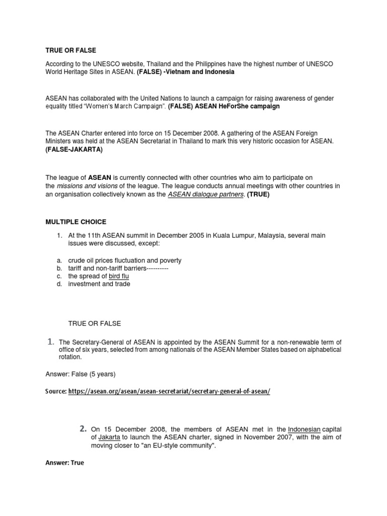 ASEAN Questions | Download Free PDF | Association Of Southeast Asian ...