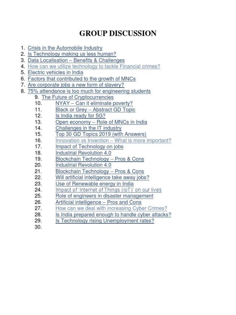 Technology Group Discussion Topics | PDF | Business | Computers