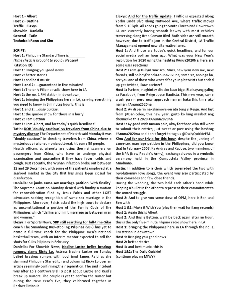 Script For Radio Broad 2 | PDF | Philippines