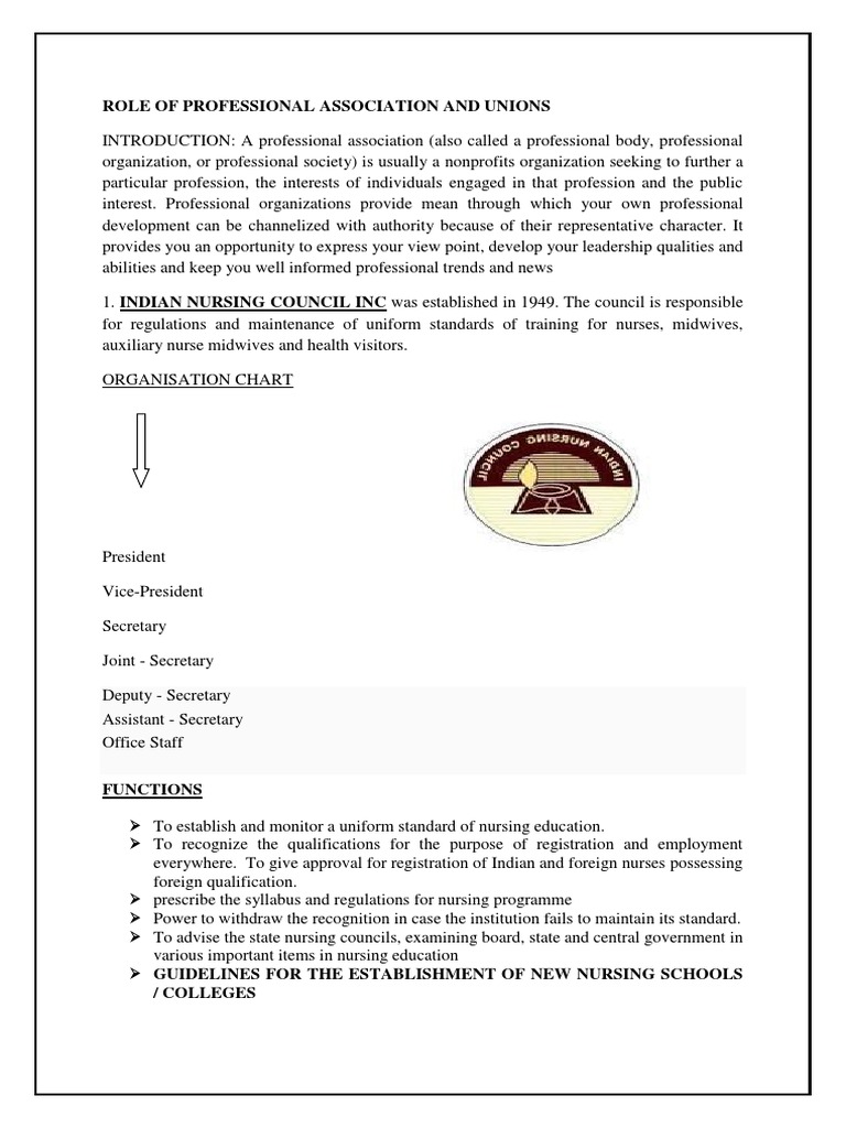 Role of Professional Association and Unions | PDF | Nursing | Health Care