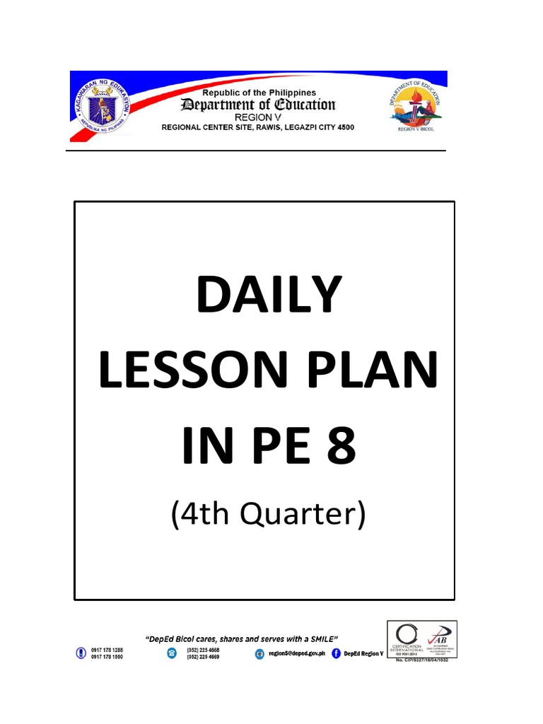 Grade 8 PE 4th Quarter Lesson Plan | PDF | Physical Fitness | Lesson Plan
