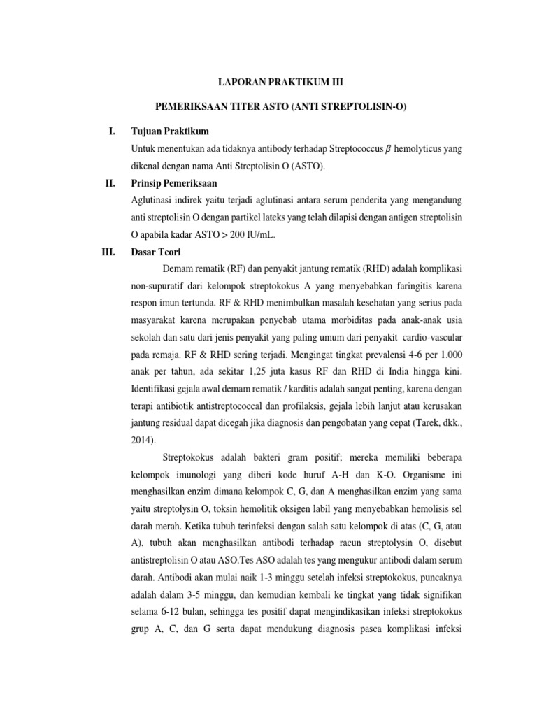 Laporan Praktikum Pemeriksaan Titer ASTO | PDF