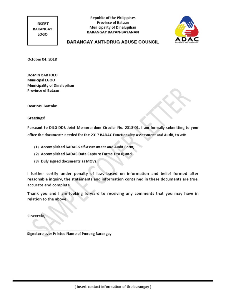 BADAC TEMPLATE - Cover Letter Sample