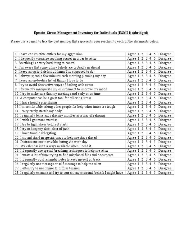 Stress Management Inventory Guide | PDF | Stress Management ...