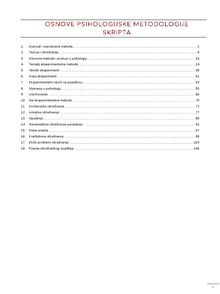 Osnove Psihologijske Metodologije | PDF