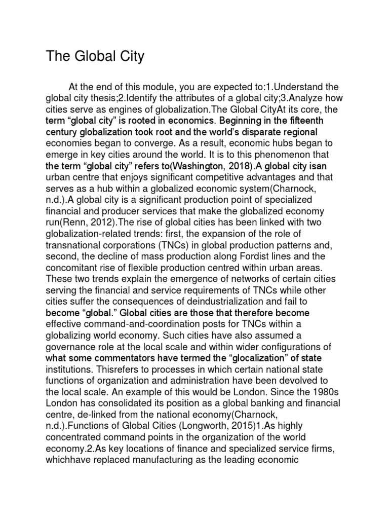 The Global City | PDF | Economics | Emergence