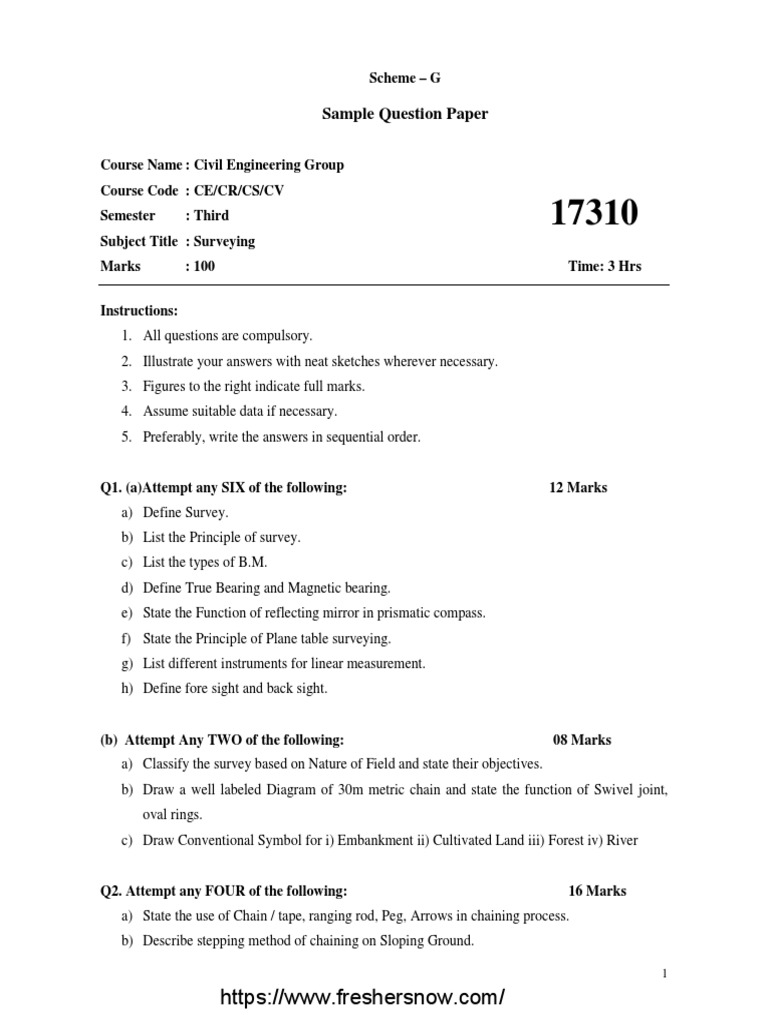 Surveying Sample Question Paper | PDF | Surveying | Compass
