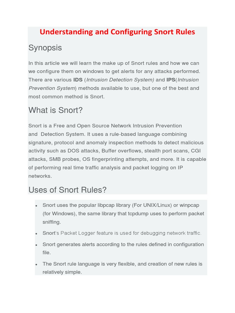 Snort Config and Rules | PDF | Internet Protocol Suite | Port (Computer Networking)