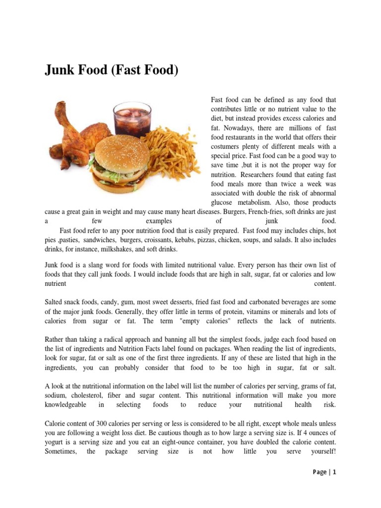 Essay On Junk Food | PDF | Junk Food | School Meal