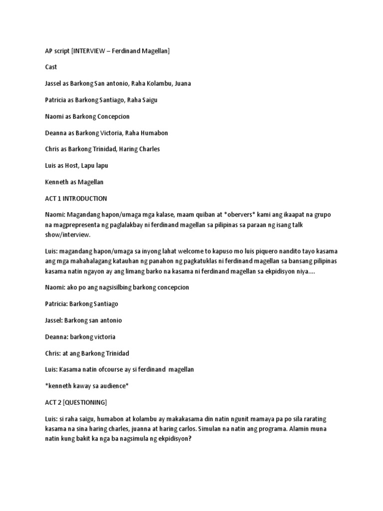 AP Script (Interview Ferdinand Magellan) | PDF