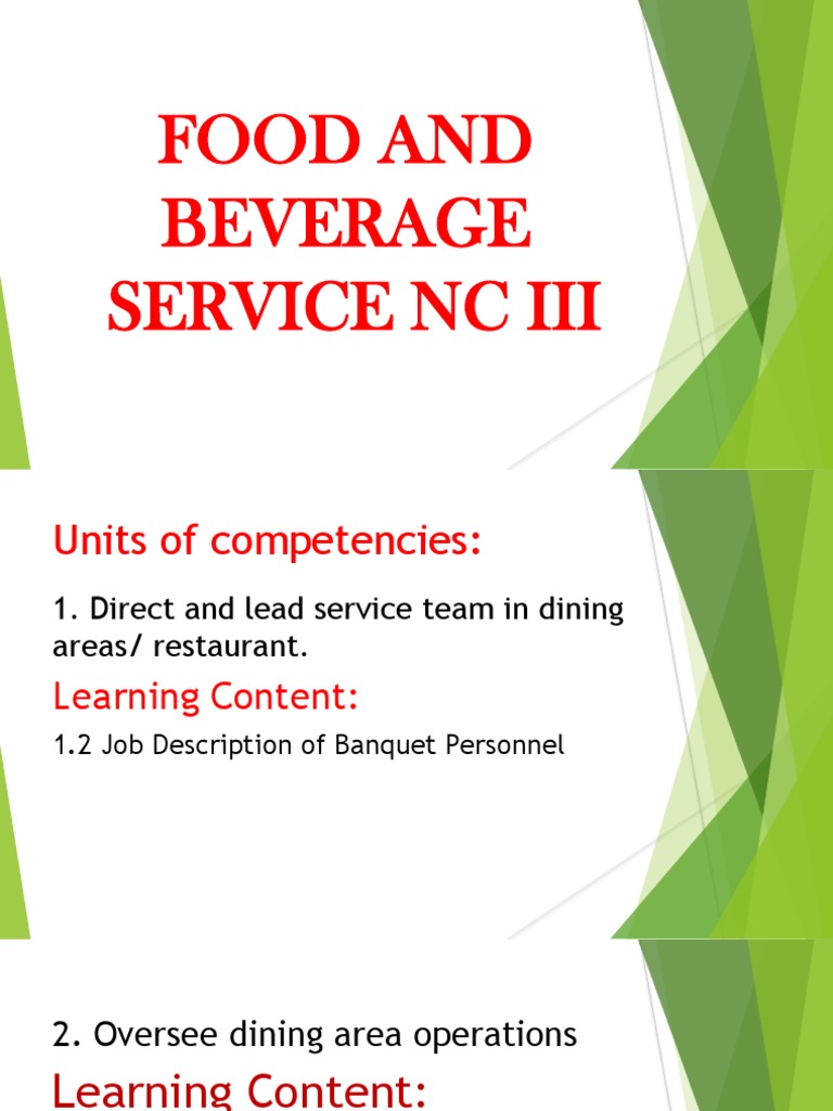 Food and Bev Nciiitraining | PDF | Restaurants | Restaurant And Catering