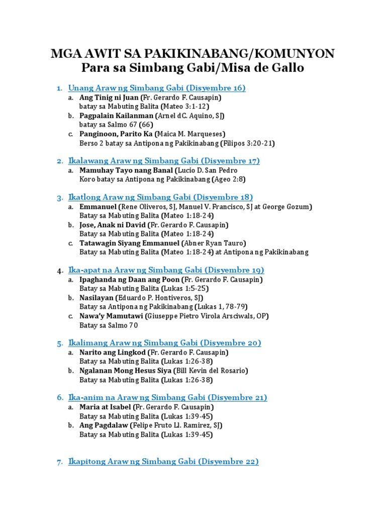 Awit Sa Pakikinabang SIMBANG GABI | PDF