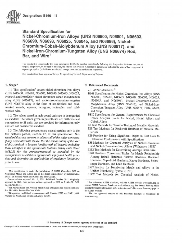 Astm-B166 - INCONAL | PDF