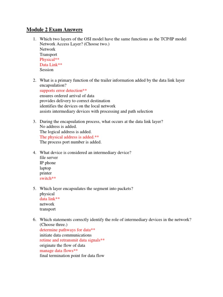 Module 2 Exam Answers: Physical Data Link | Download Free PDF ...