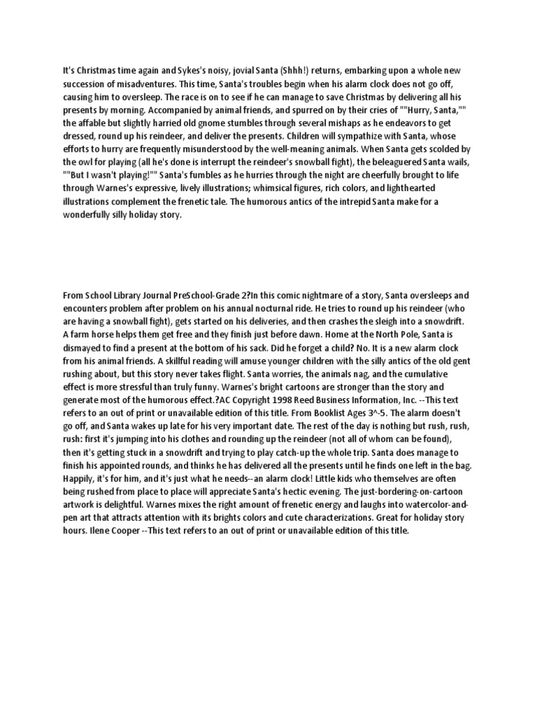 Hurry Santa Story | PDF | Santa Claus | Christmas