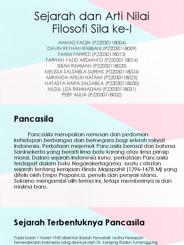 Sejarah Dan Arti Nilai Filosofi Sila Ke1 | PDF
