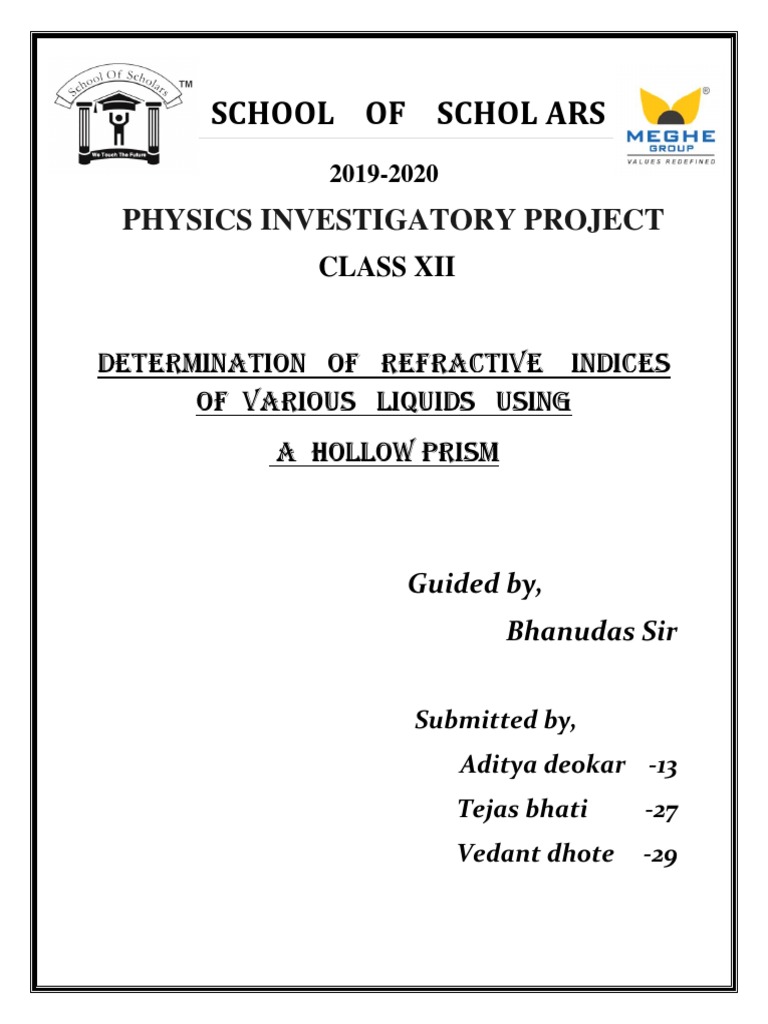 Hollow Prism Physics Investigatory Project Class 12 CBSE | PDF | Prism ...