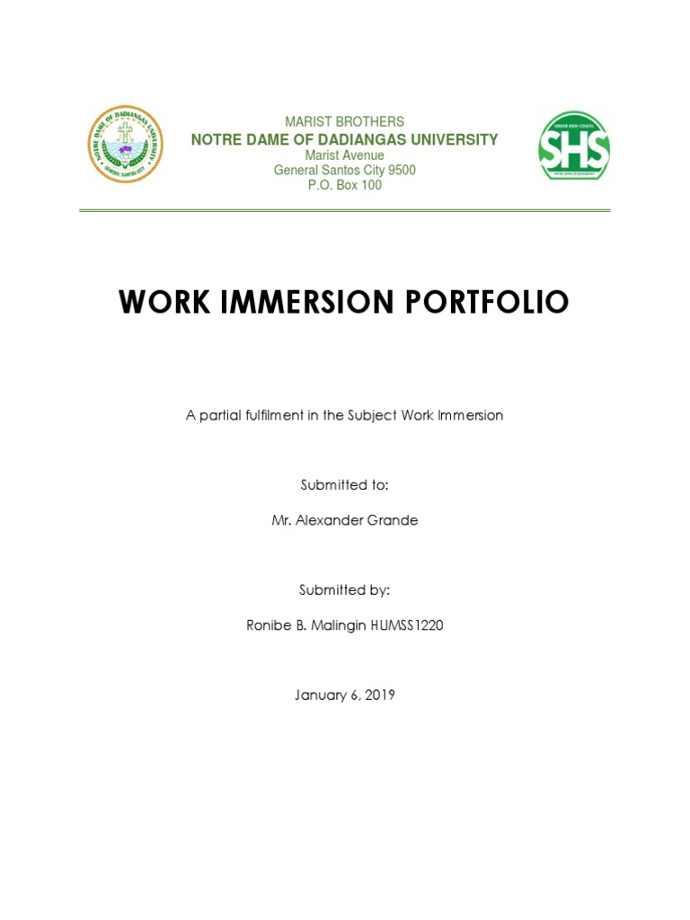 WORK IMMERSION PORTFOLIO Bebeb1 | PDF | Learning | Mary, Mother Of Jesus