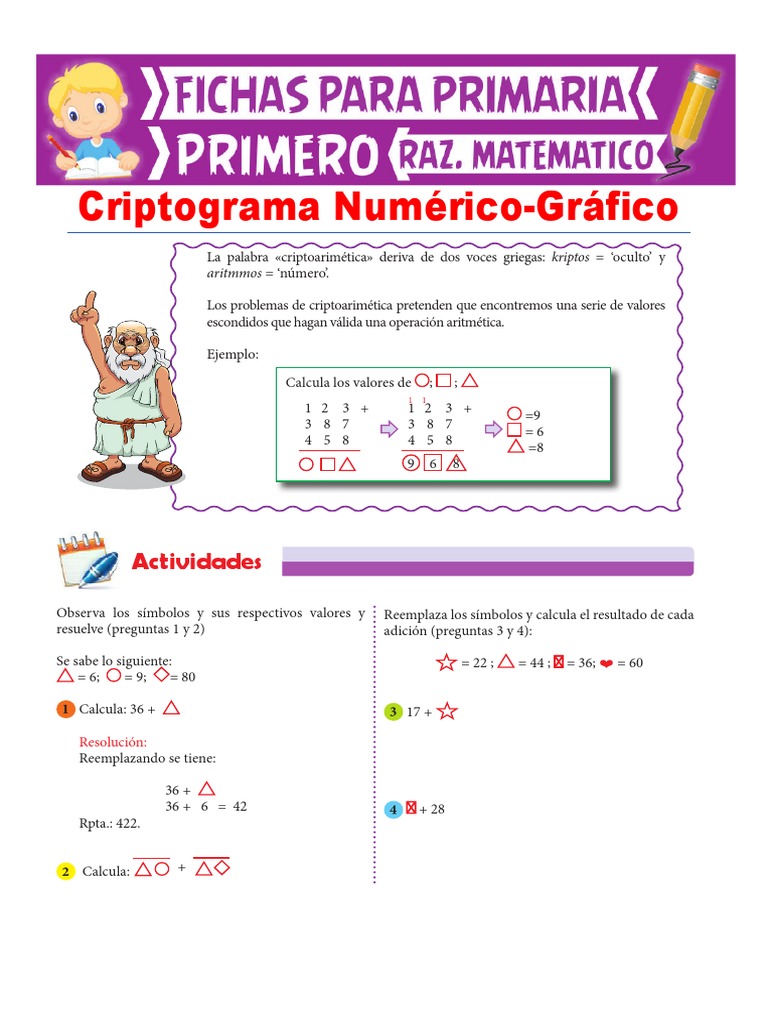 Criptograma Númerico y Gráfico para Primero de Primaria | PDF | Enseñanza de matemática | Science
