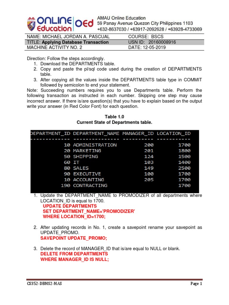 Applying Database Transactions And Savepoints In Sql Pdf Database Transaction Databases 1687