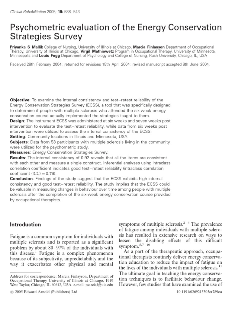 Psychometric Evaluation of The Energy Conservation Strategies Survey ...