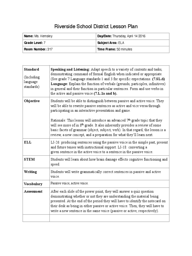 Active and Passive Voice Lesson Plan | PDF | Verb | Morphology