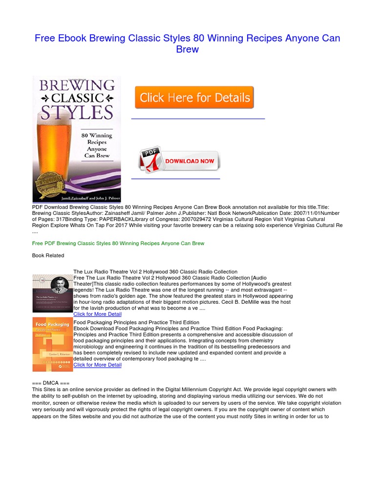 Brewing Classic Styles 80 Winning Recipes Anyone Can Brew - MBSTFHV ...
