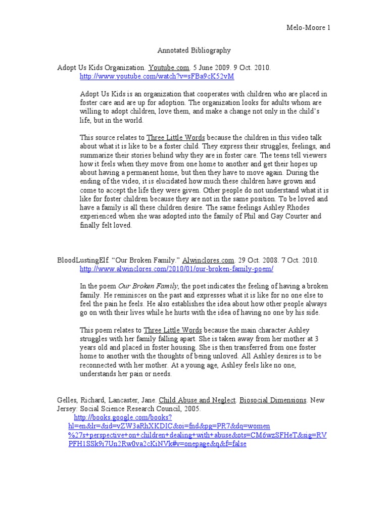 Annotated Bibliography | PDF | Foster Care | Child Abuse