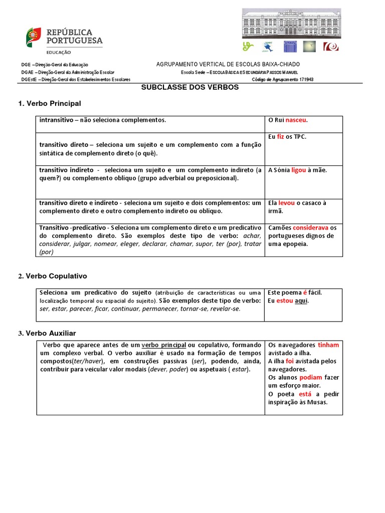 Subclasses Do Verbo | PDF | Assunto (gramática) | Idiomas