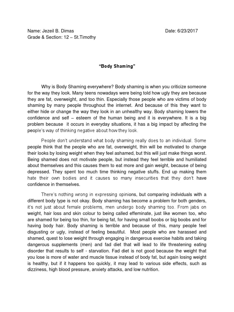 Body Shaming | PDF | Body Image | Shame