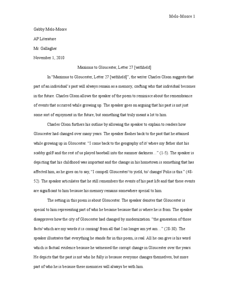 Maximus To Gloucester, Letter 27 by Charles Olson | PDF | Cognition ...