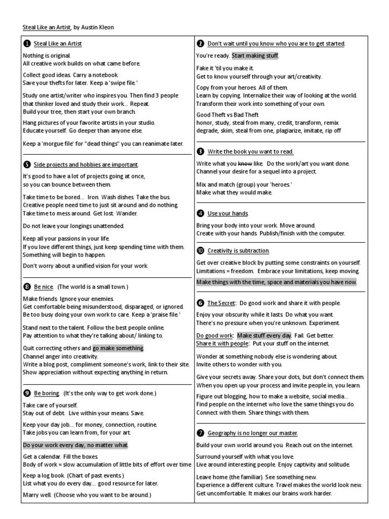 ONE PAGE Steal Like An Artist PDF | PDF | Internet