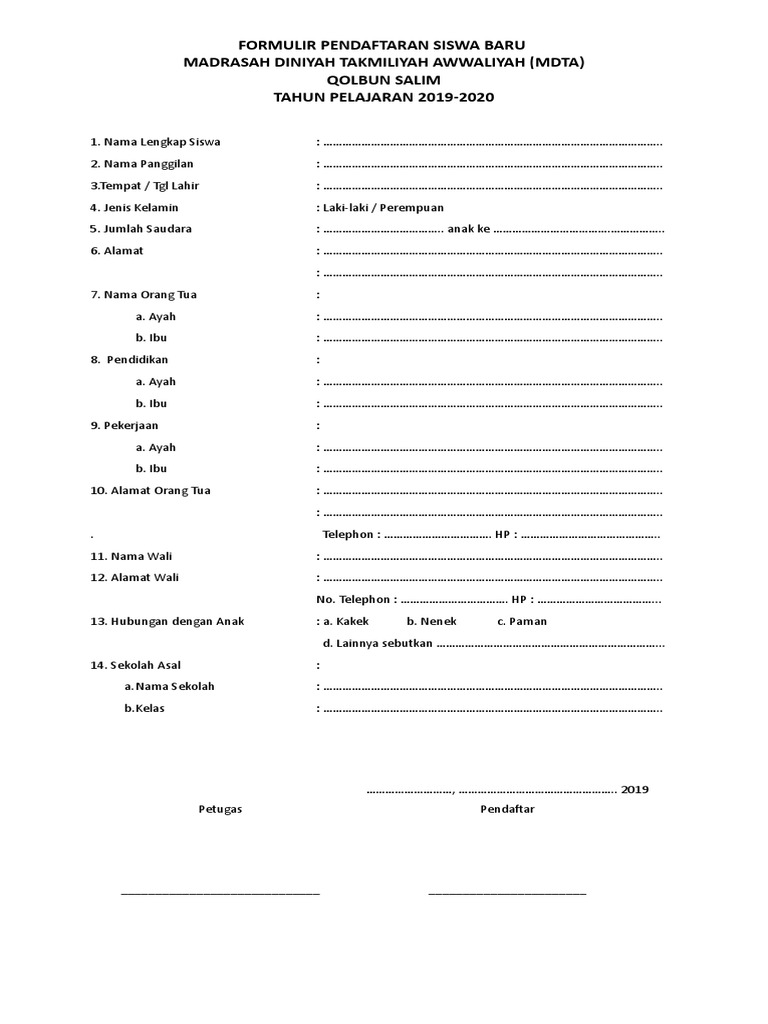 Formulir Pendaftaran TPQ | PDF