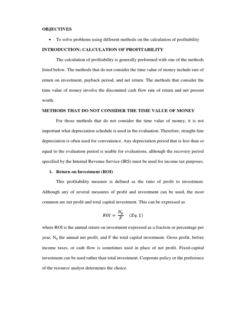 Profitability Analysis Report | PDF | Discounting | Return On Investment