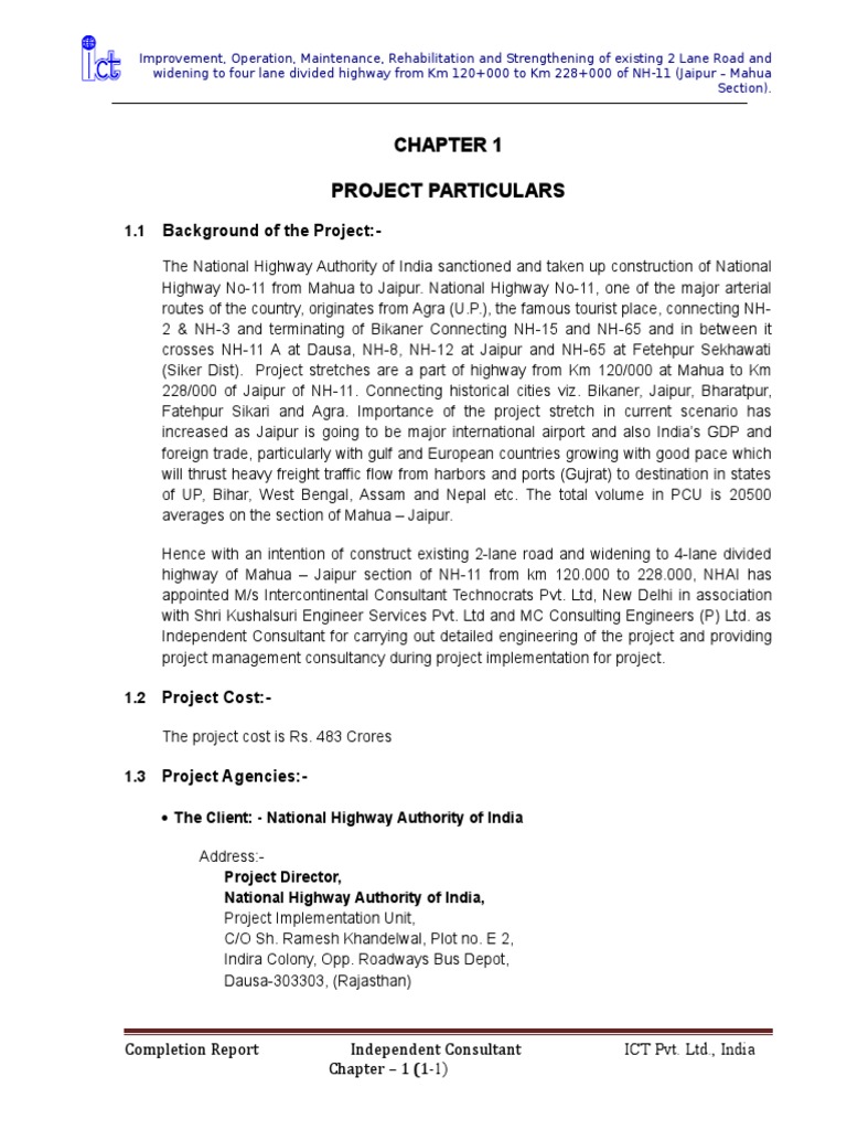 Chap. I - Project Particulars | PDF | Road Infrastructure | Road Transport