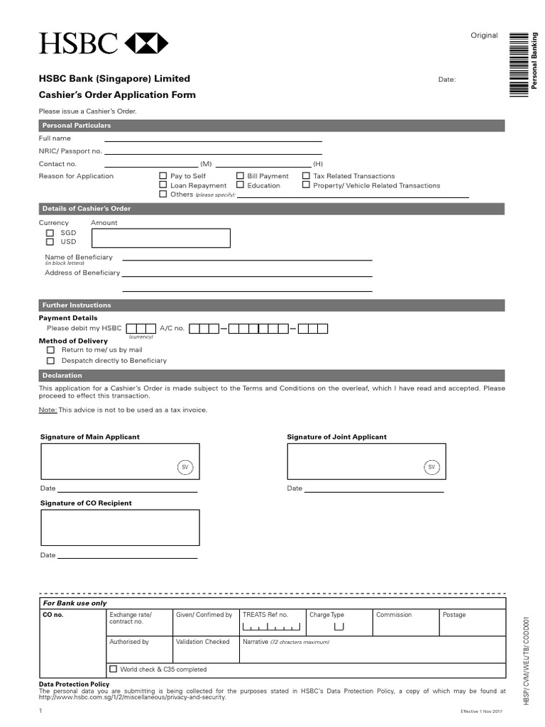 Cashier's Order Application Form | PDF | Payments | Banks