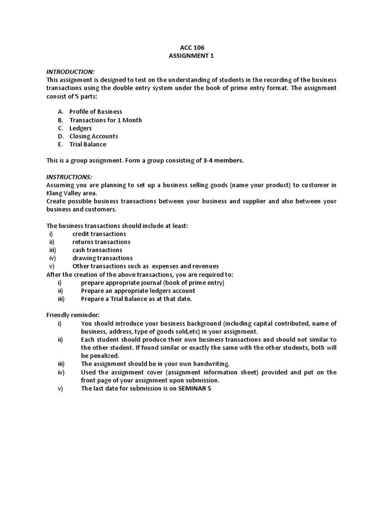 Assignment 1 Acc 106 - Sept 2019 | PDF